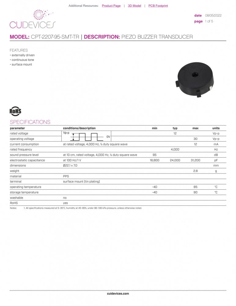 CPT-2207-95-SMT-TR datasheet page 1