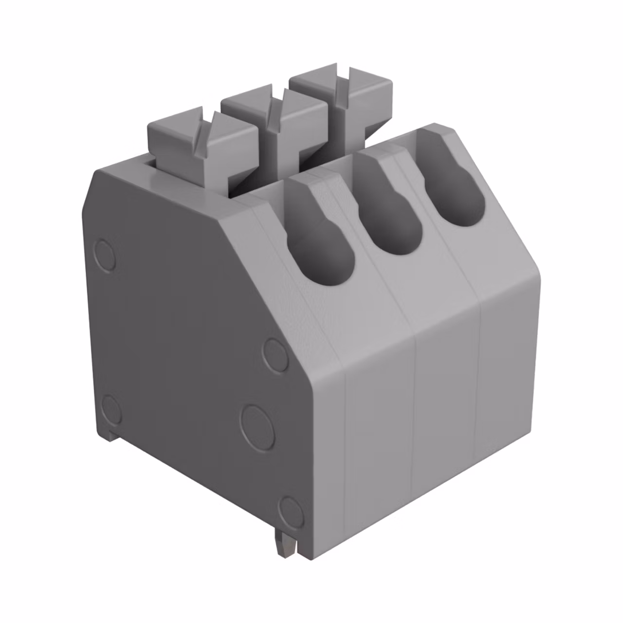 3.50mm Pitch, Eurostyle Fixed-Mount Push-Button Terminal Block, 45° Modular, 5A, 20-16 AWG, Light Gray, 3 Circuits for sale