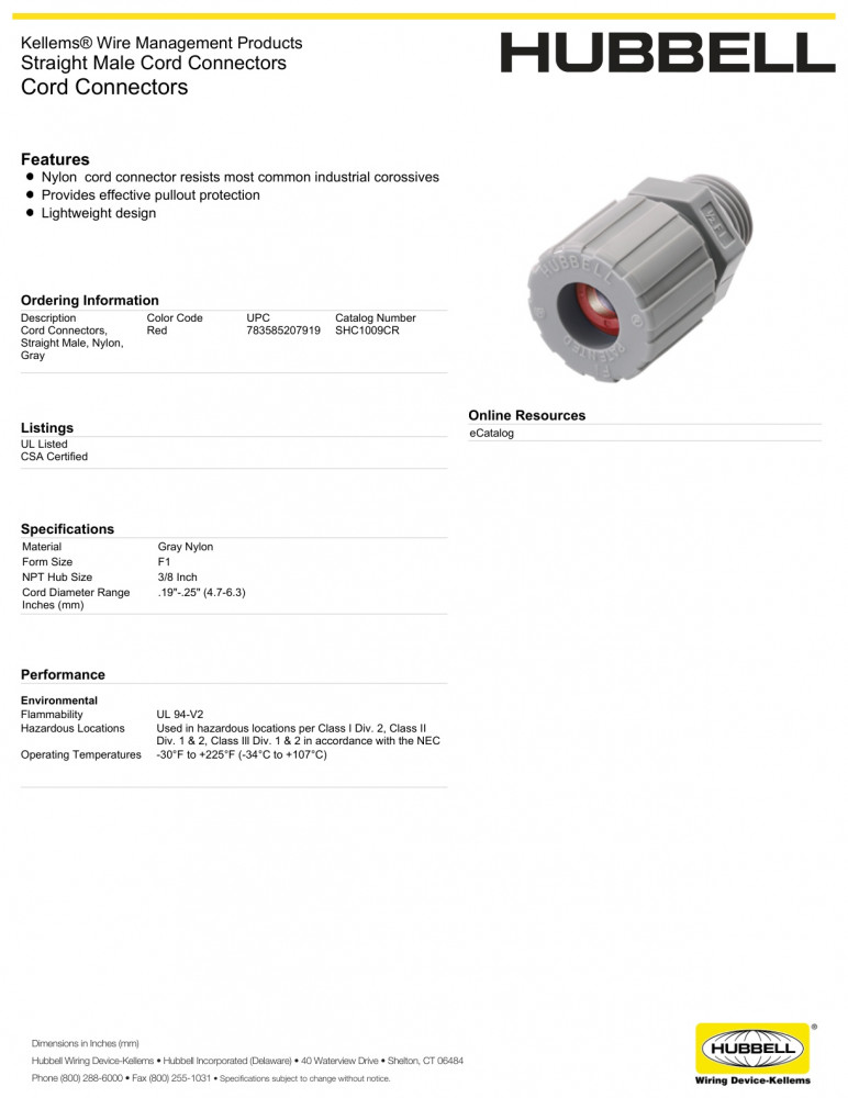 SHC1009CR product documentation image