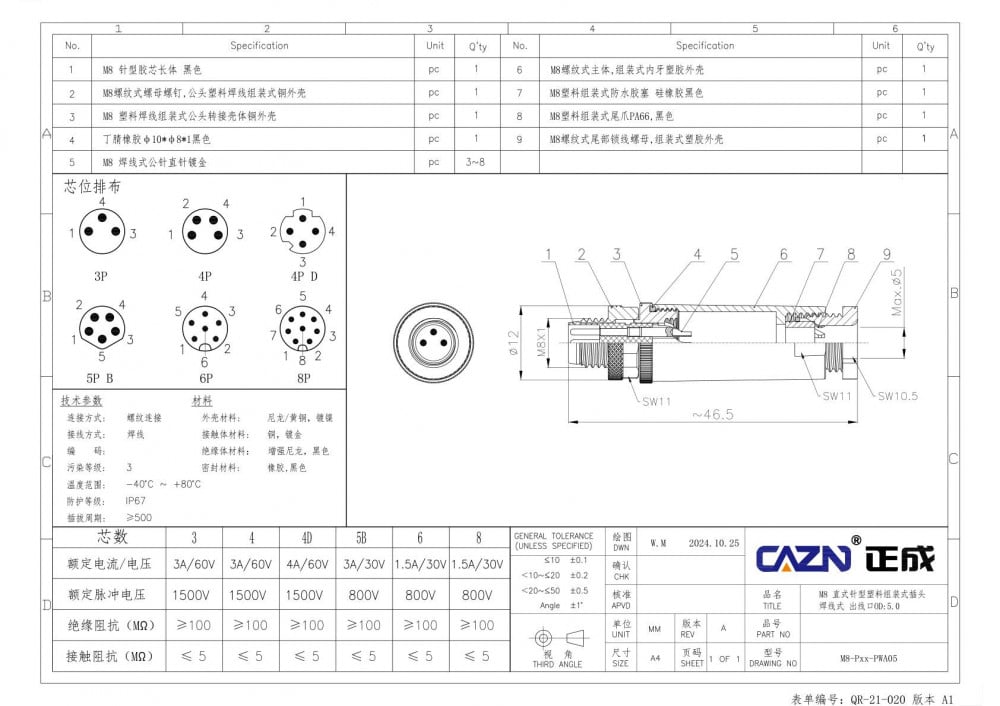CAZN M8-P6A-PWA05 technical drawing preview