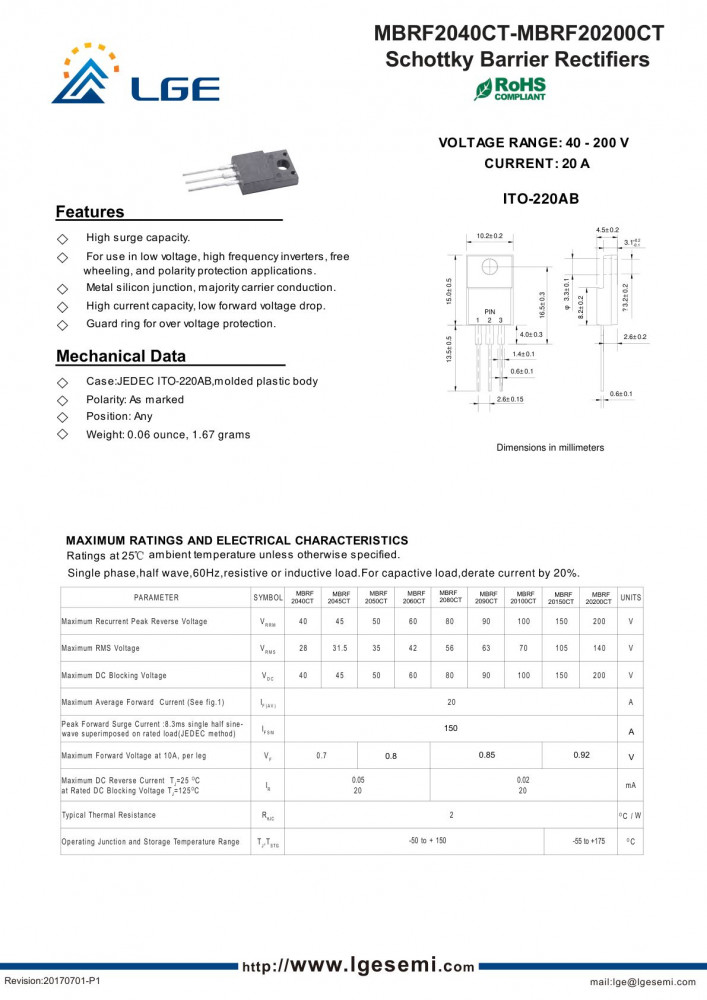 LGE MBRF2040CT datasheet page 1