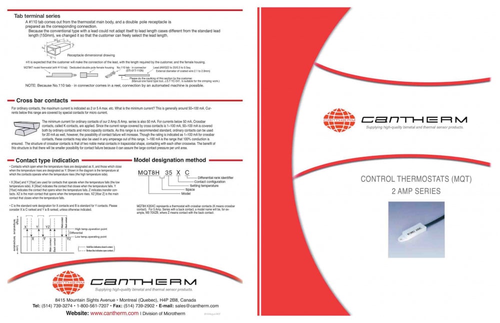 Cantherm MQT thermostat technical document page 1