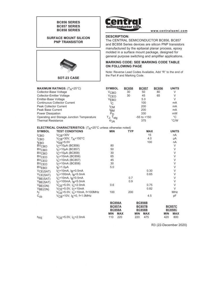 BC857C datasheet page 1