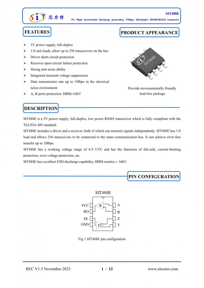 SIT488EESA datasheet page 1