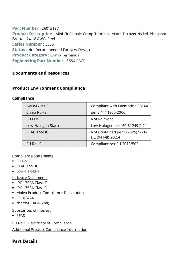 Molex MINI-FIT JR. connector specification page 1