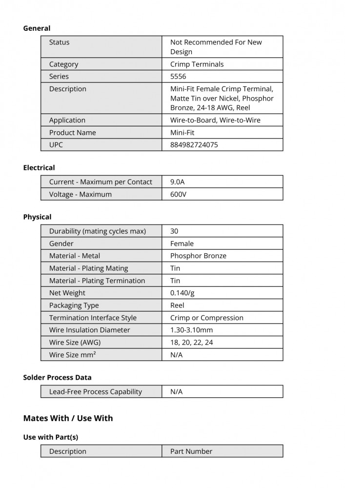 Molex MINI-FIT JR. connector specification page 2