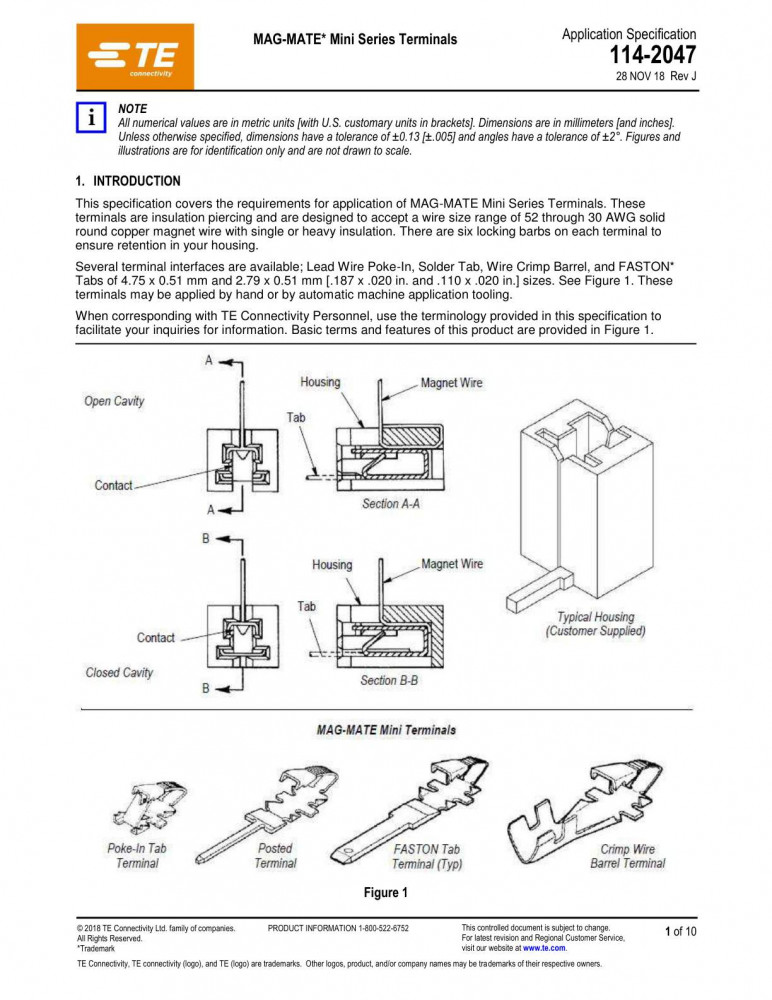 TE Connectivity MAG-MATE Mini application specification page 1