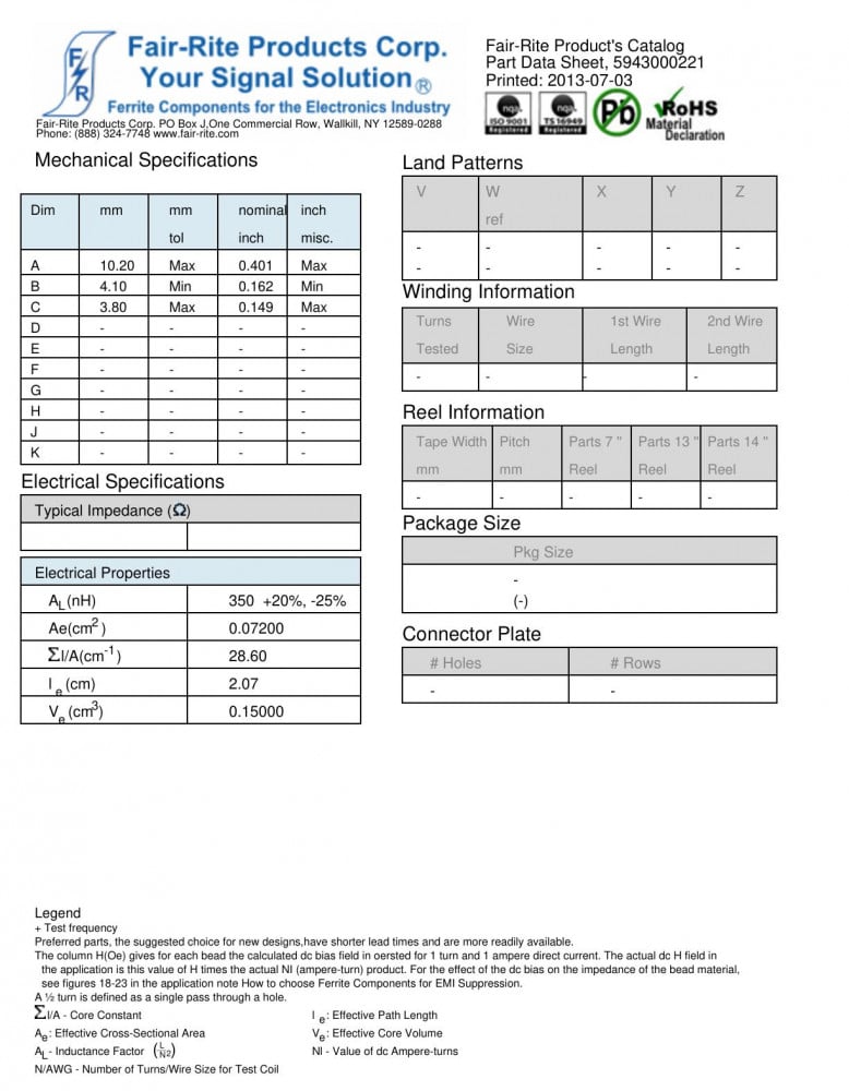 Fair-Rite 5943000221 technical document page 2