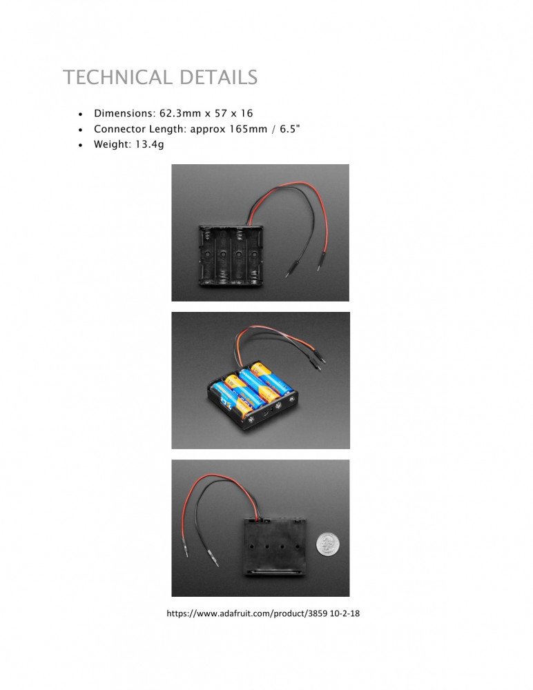Adafruit 3859 four AA battery holder technical image 2