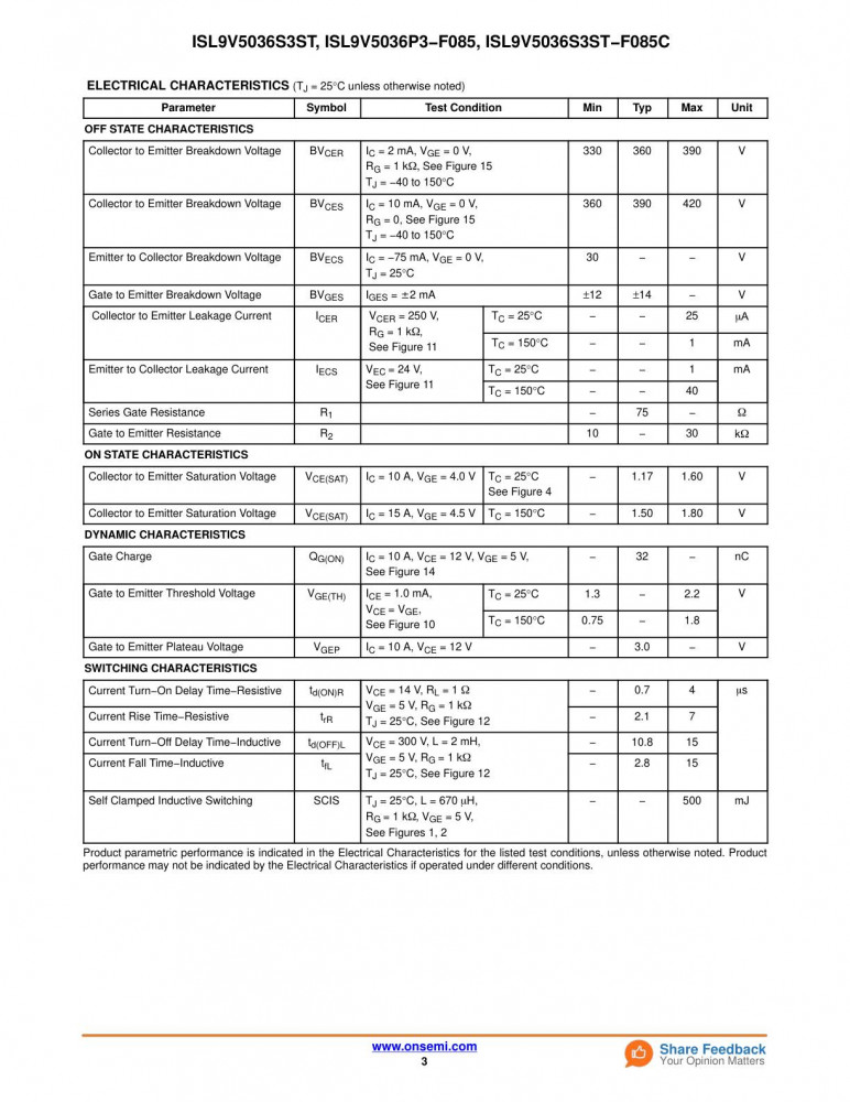 ISL9V5036S3ST datasheet page 3