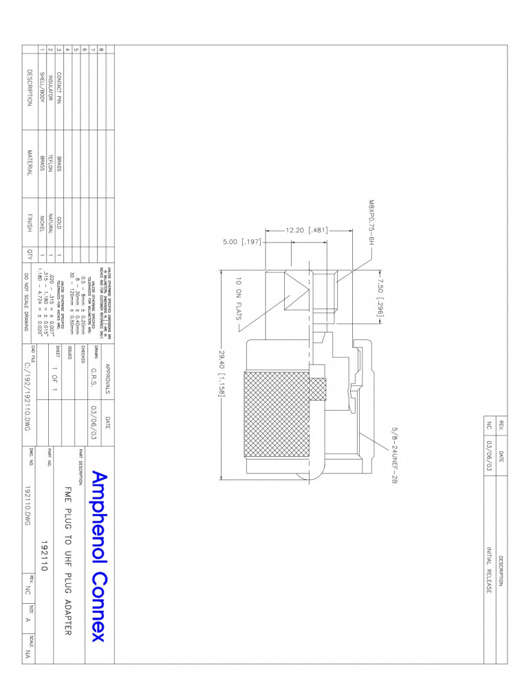 Amphenol 192110 technical drawing preview