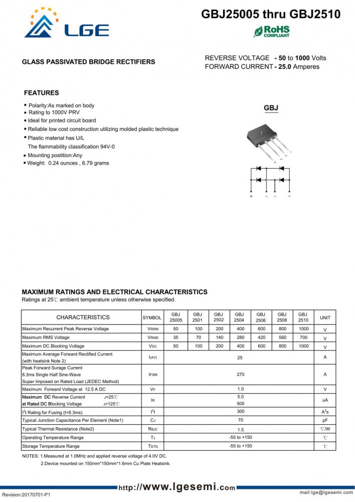 GBJ2508 datasheet page 1