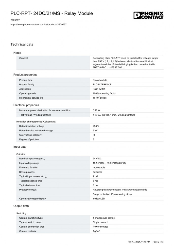 Phoenix Contact 2909667 technical document page 2