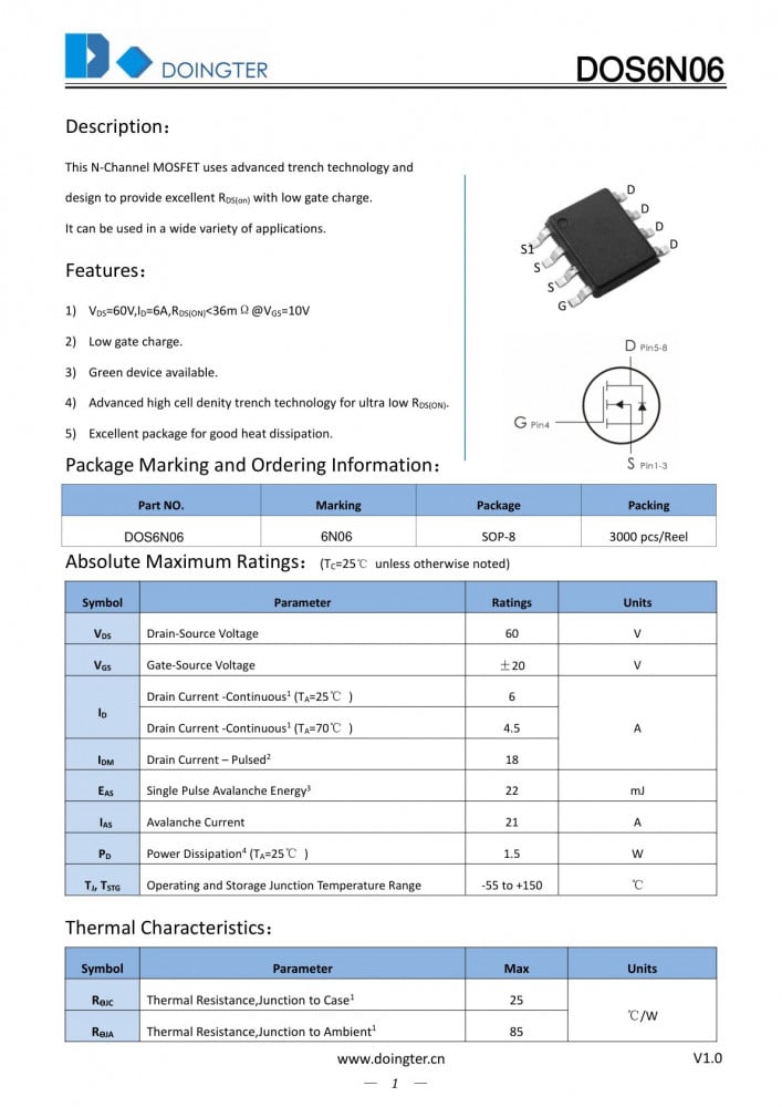 DOS6N06 datasheet page 1