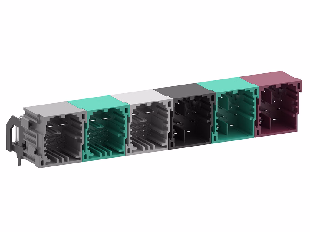 stAK50h 3 Bay Vertical Hybrid Header, 87 Circuits, Bay 1: 32 Circuits/Key 4/Purple; Bay 2: 28 Circuits/Key 1/Dark Gray; Bay 3: 27 Circuits/Key 1/Black; Tube