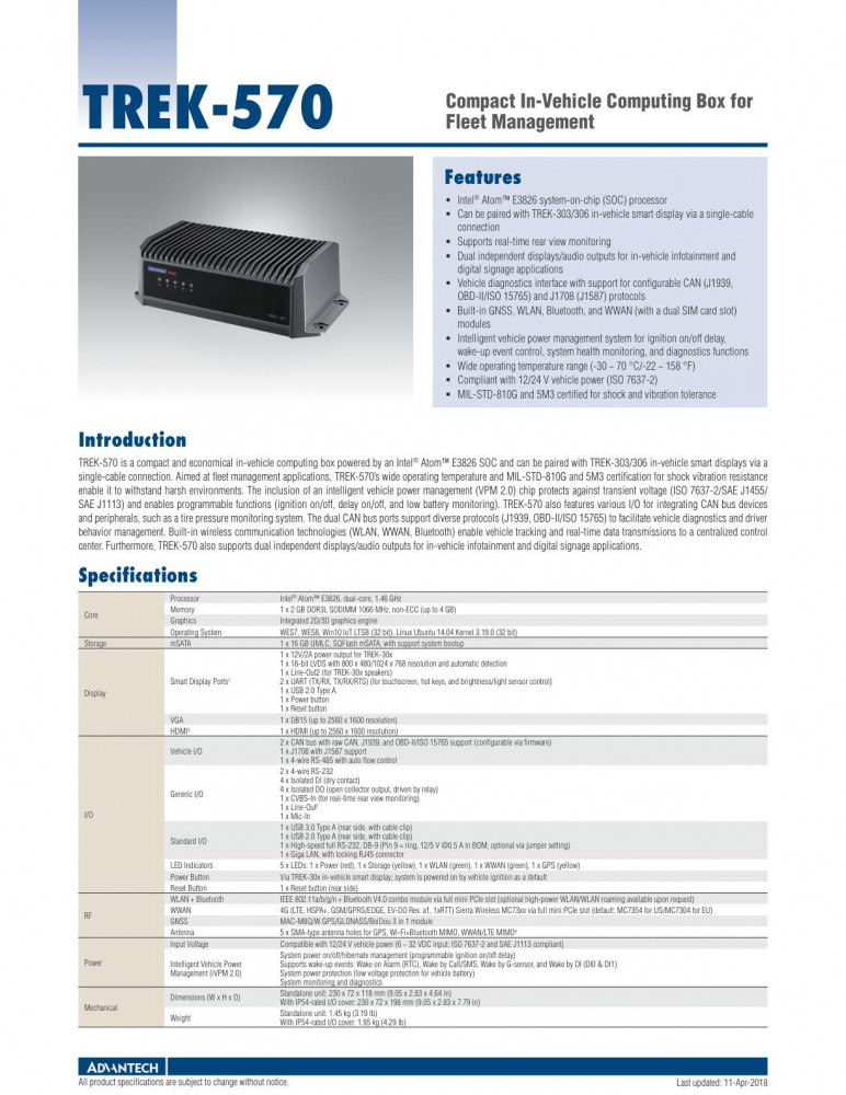 TREK-570 technical datasheet page 1