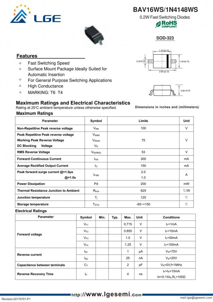 LGE 1N4148WS datasheet page 1