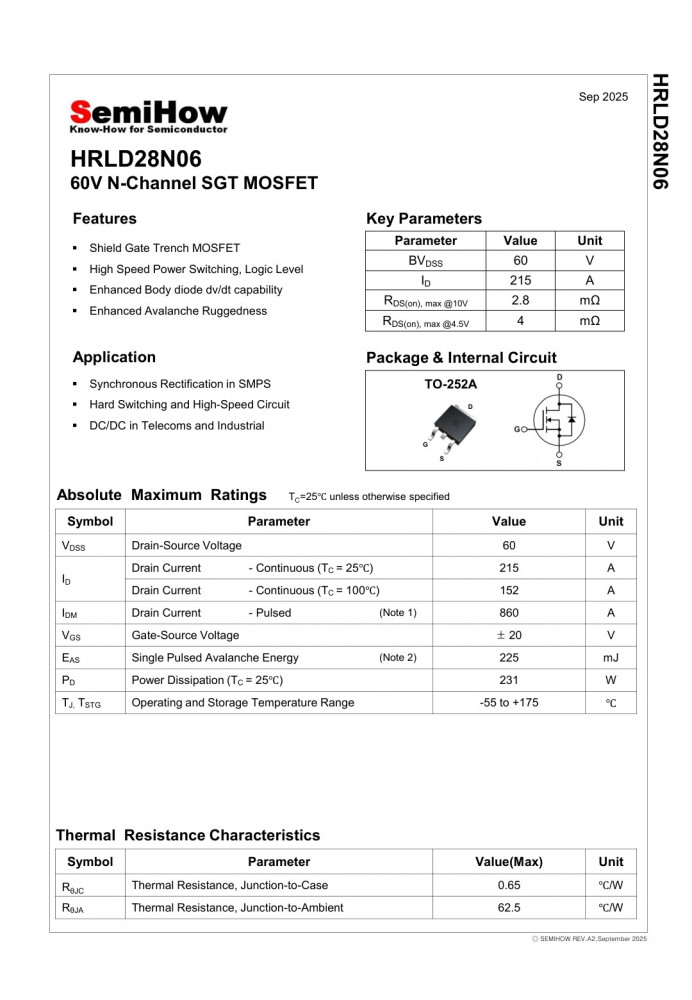 HRLD28N06 datasheet page 1