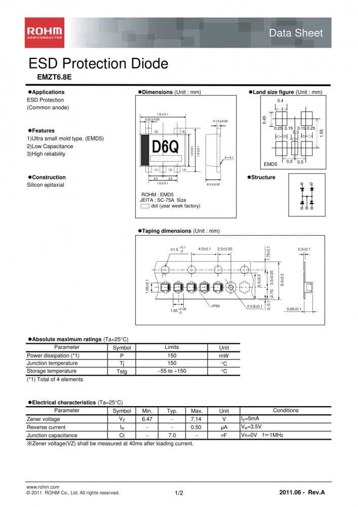 EMZT6.8ET2R technical document page 1