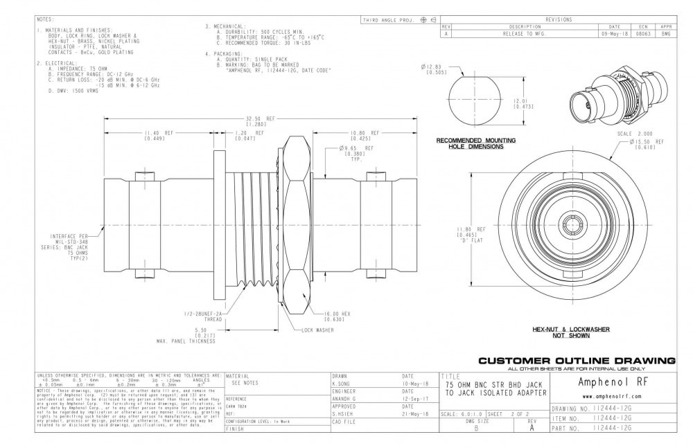 Amphenol 112444-12G customer outline drawing