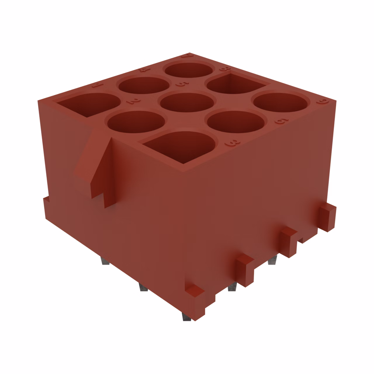 MLX Power Connector Header, 6.35mm Pitch, Vertical, with Compliant Polarizing Peg, Polyester 94V-0, Brick Red, 9 Circuits for sale