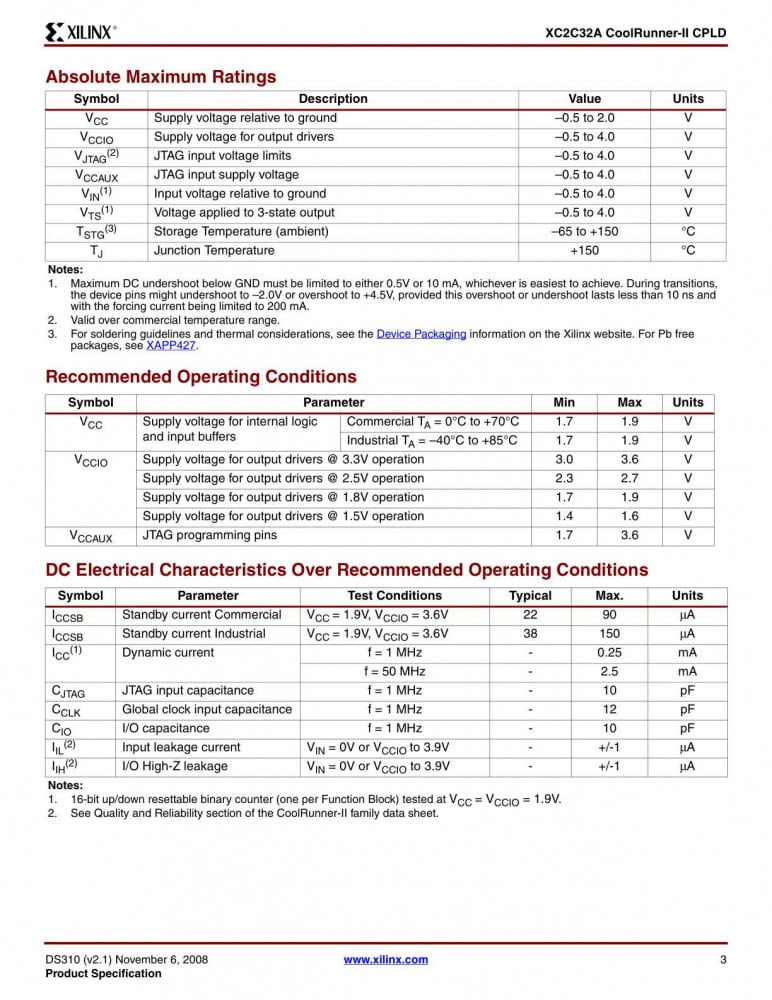 XC2C32A datasheet page 3