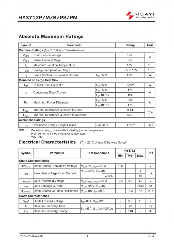 HY3712P datasheet page 2