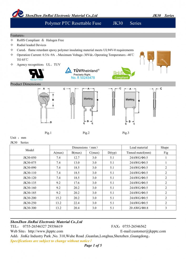 JK30 series datasheet page 1