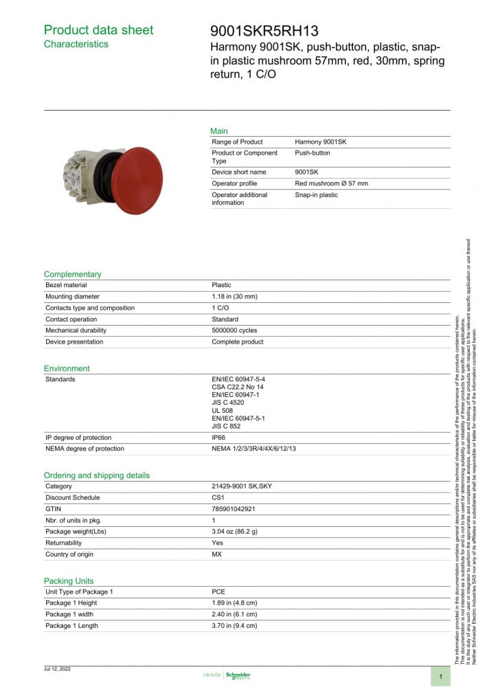 9001SKR5RH13 technical document page 1
