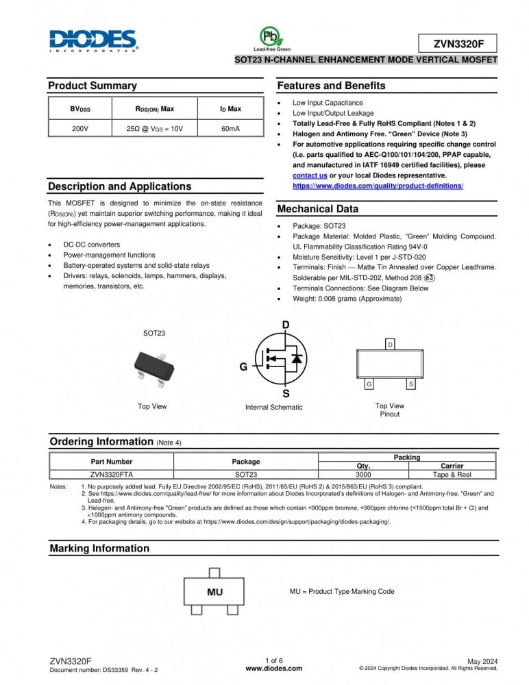 ZVN3320FTA datasheet page 1
