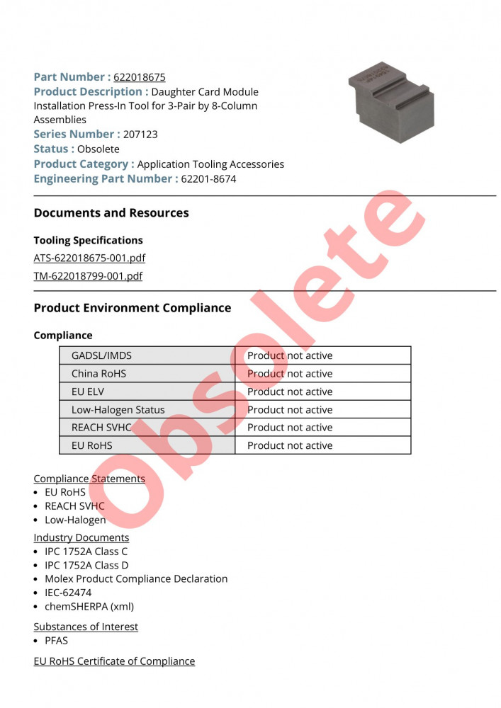 MOLEX 622018675 tooling document page 1