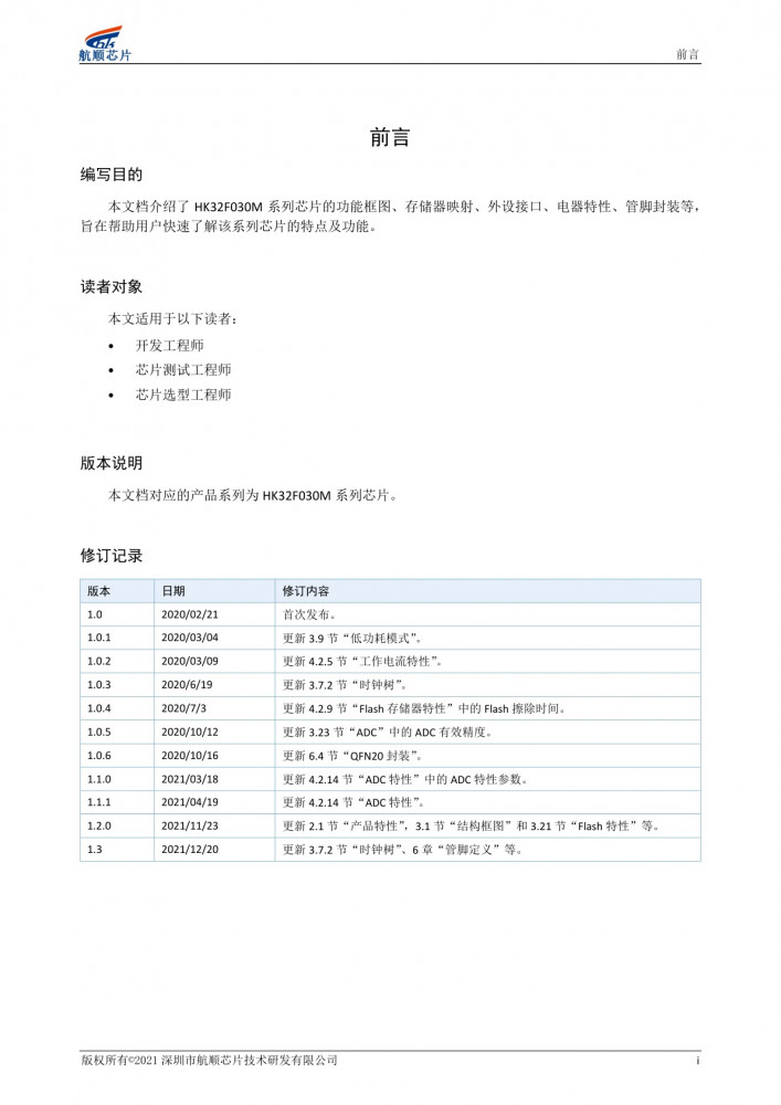 HK32F030M datasheet page 2