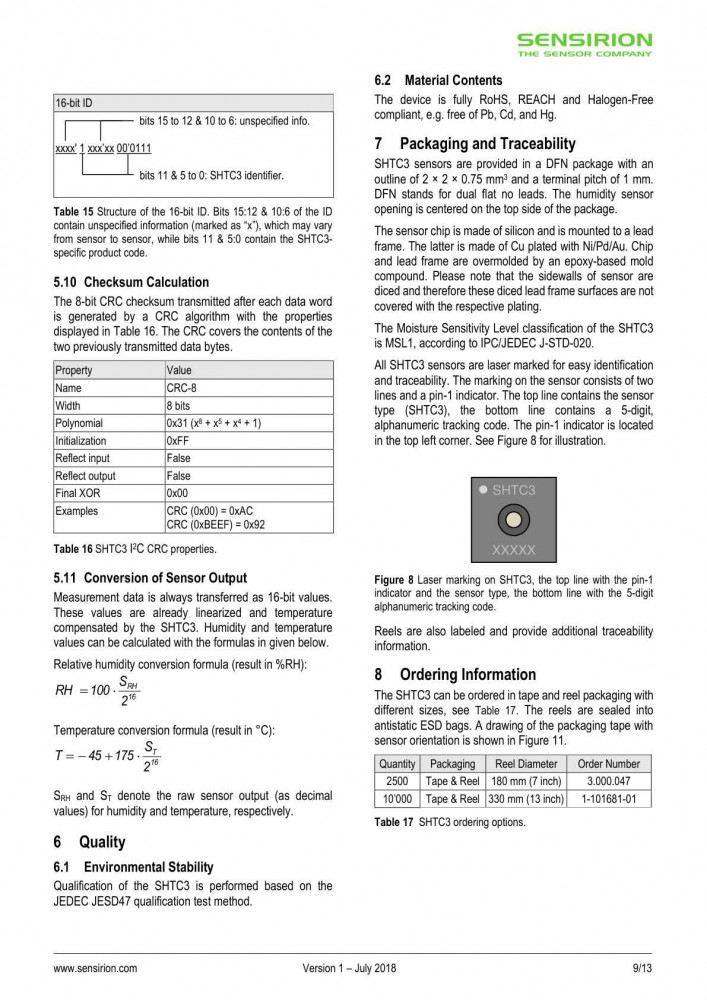 SHTC3 datasheet page 9