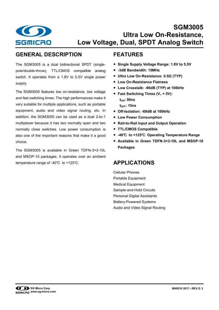SGM3005 datasheet page 1
