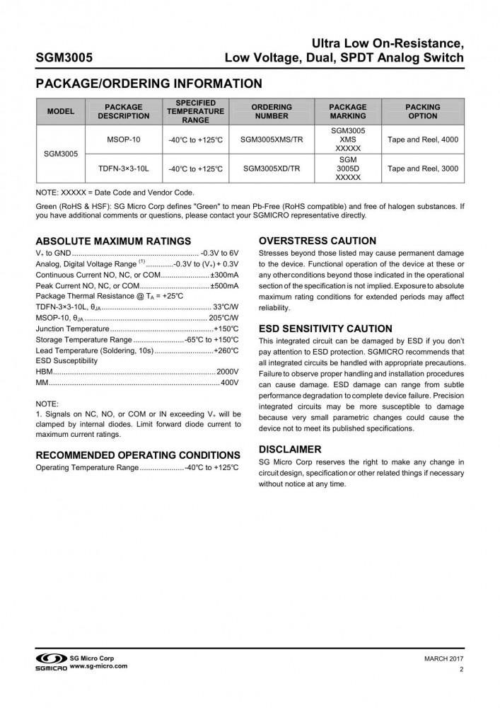 SGM3005 datasheet page 2