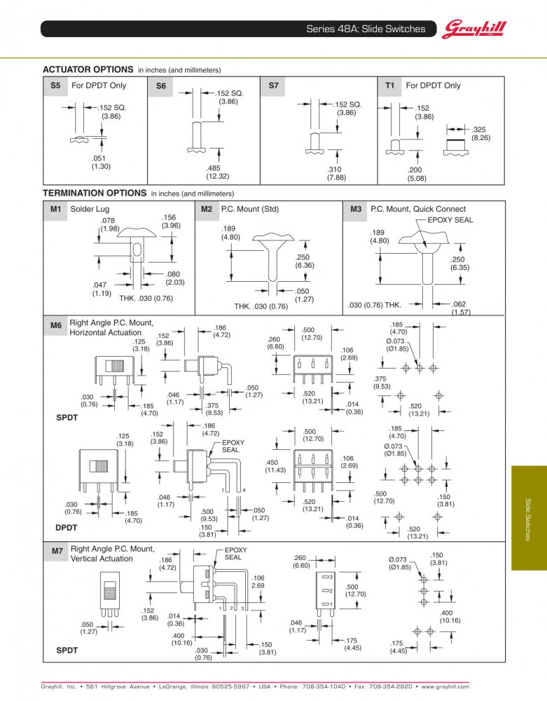 Grayhill Series 48A slide switch documentation page 2