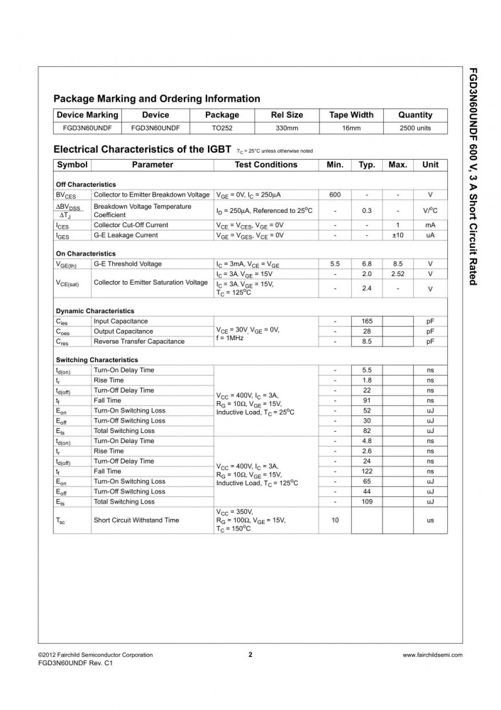 FGD3N60UNDF datasheet page 3
