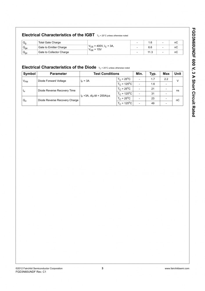 FGD3N60UNDF datasheet page 4