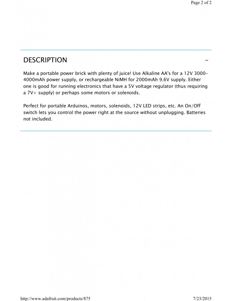 Product 875 technical document page 2
