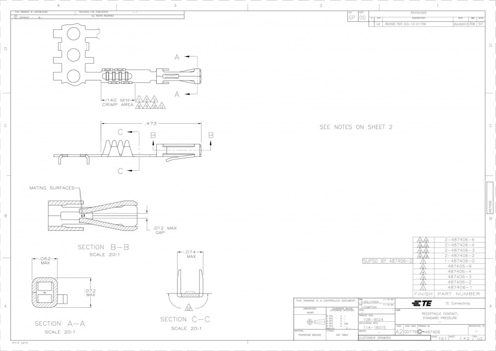 TE Connectivity 487406-9 controlled drawing page 1
