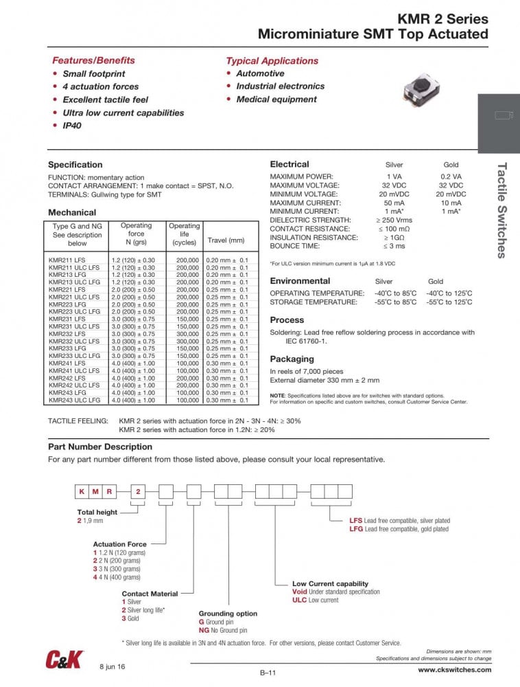 C&K KMR211NGLFS datasheet page 1