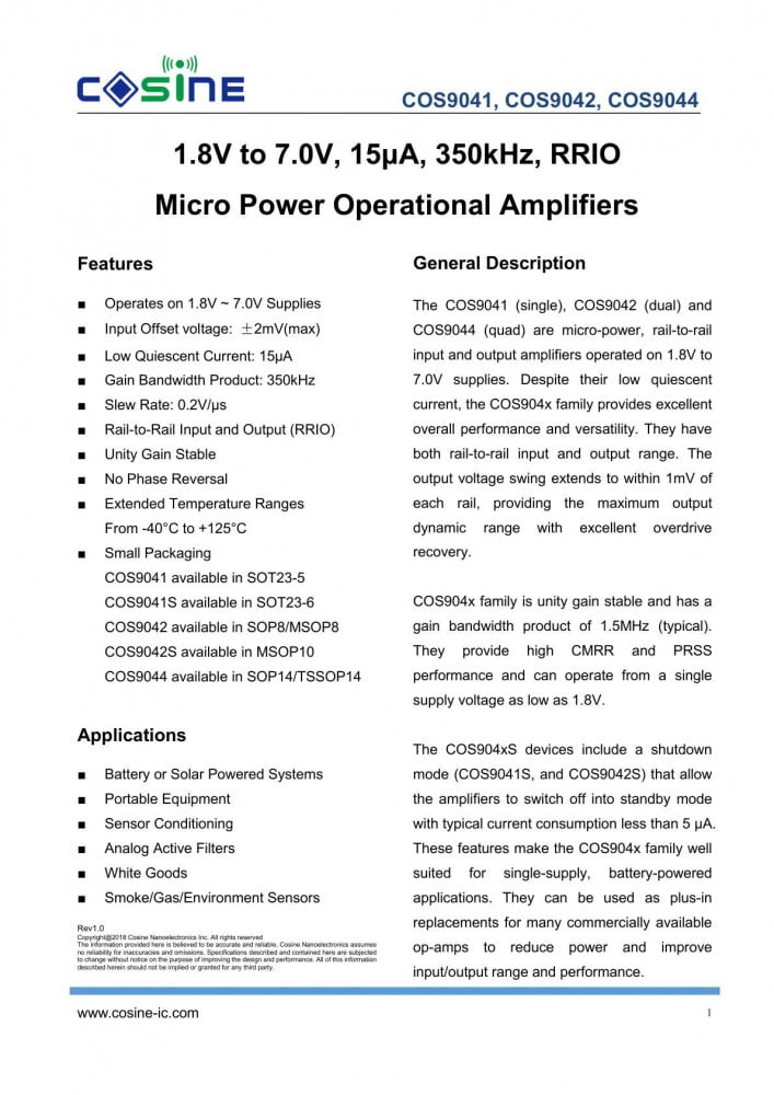 COS9041 datasheet page 1