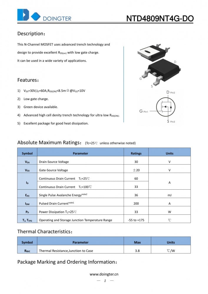 NTD4809NT4G-DO datasheet page 1
