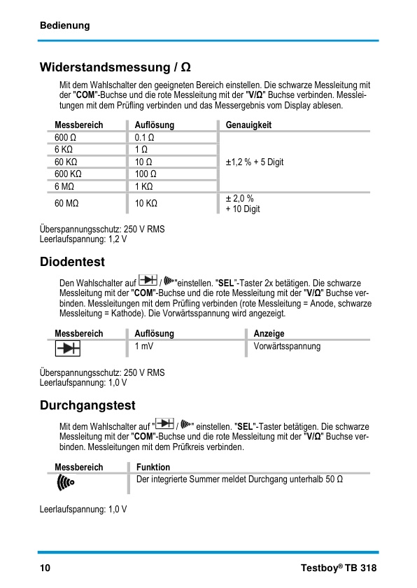 TESTBOY TB 318 manual page 10