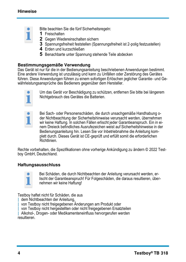 TESTBOY TB 318 manual page 4