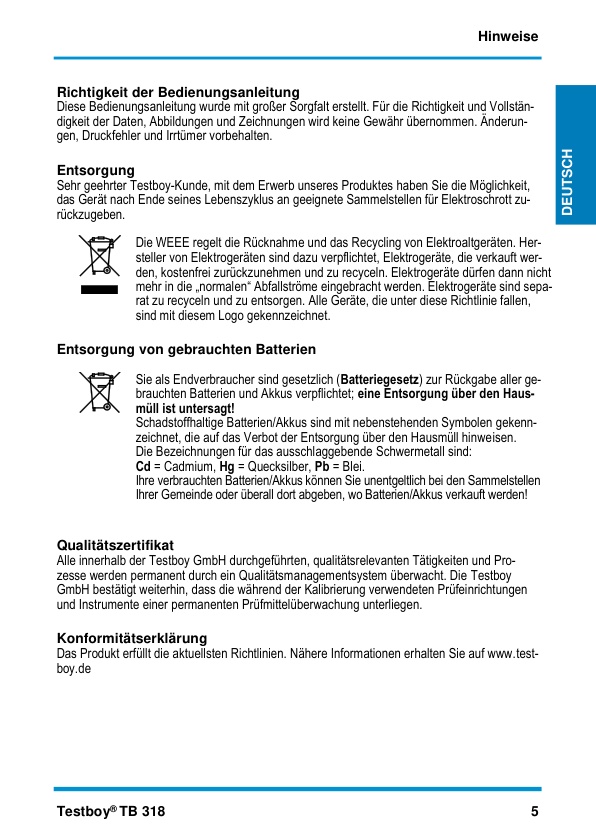 TESTBOY TB 318 manual page 5