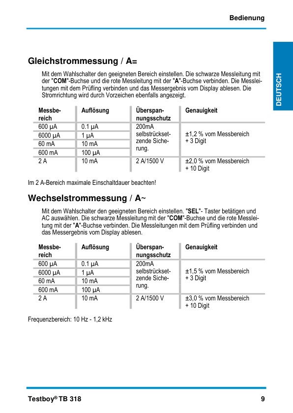 TESTBOY TB 318 manual page 9