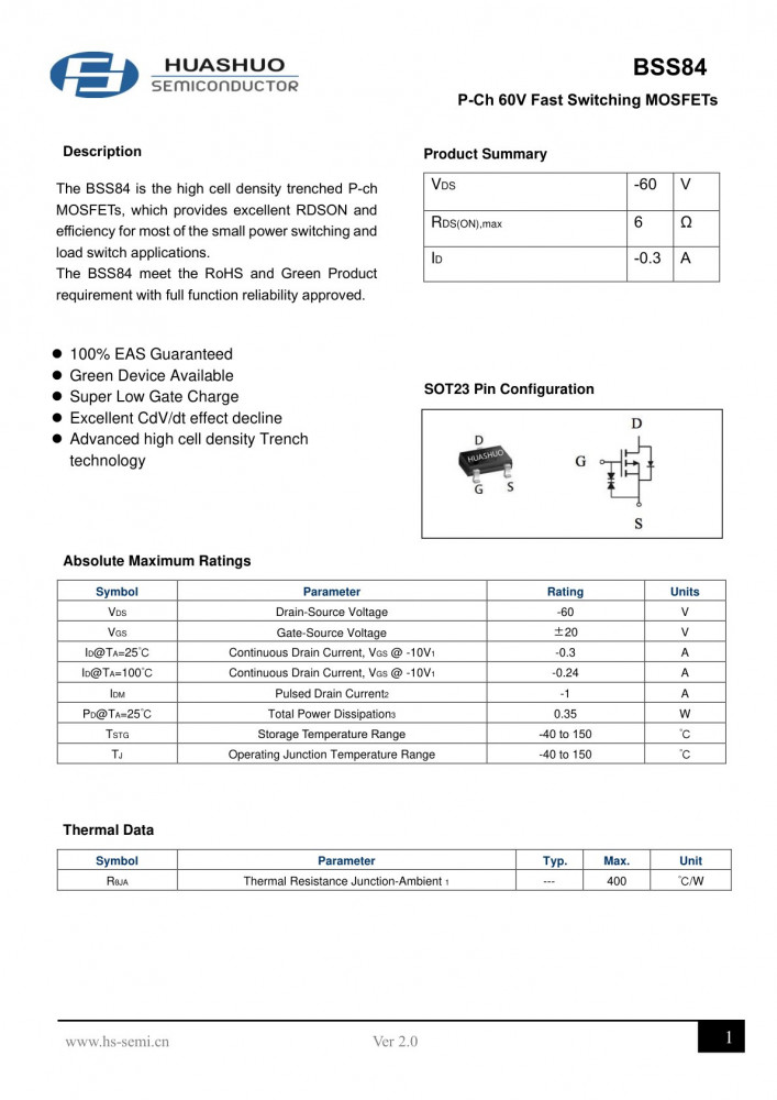 BSS84 datasheet page 1