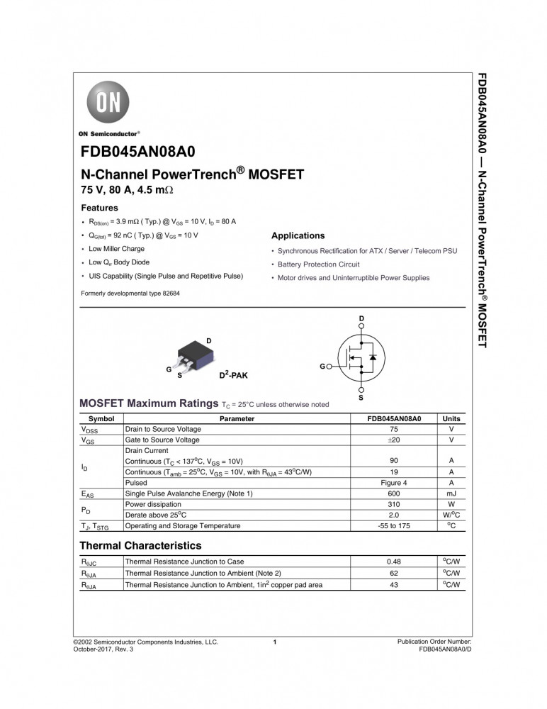 FDB045AN08A0 datasheet page 2