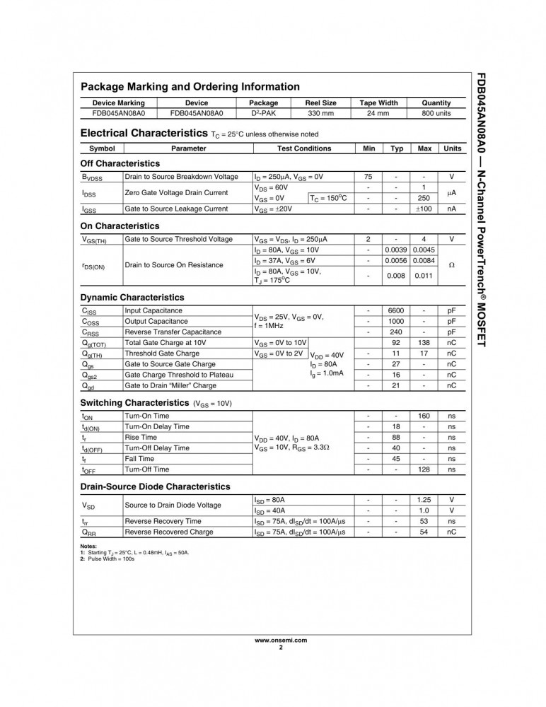 FDB045AN08A0 datasheet page 3